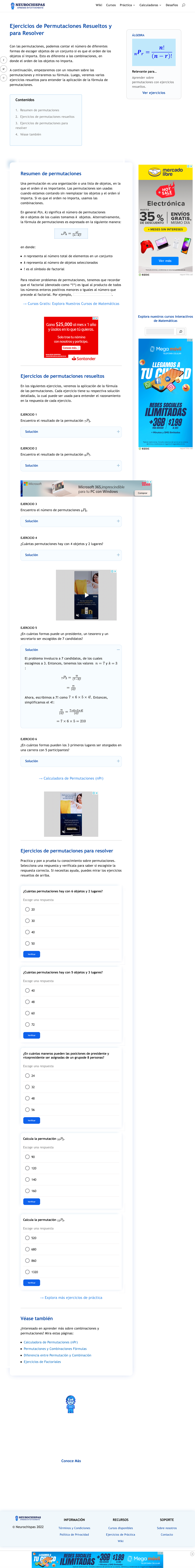 Ejercicios de Permutaciones Resueltos y para Resolver - Neurochispas 2 - Studocu