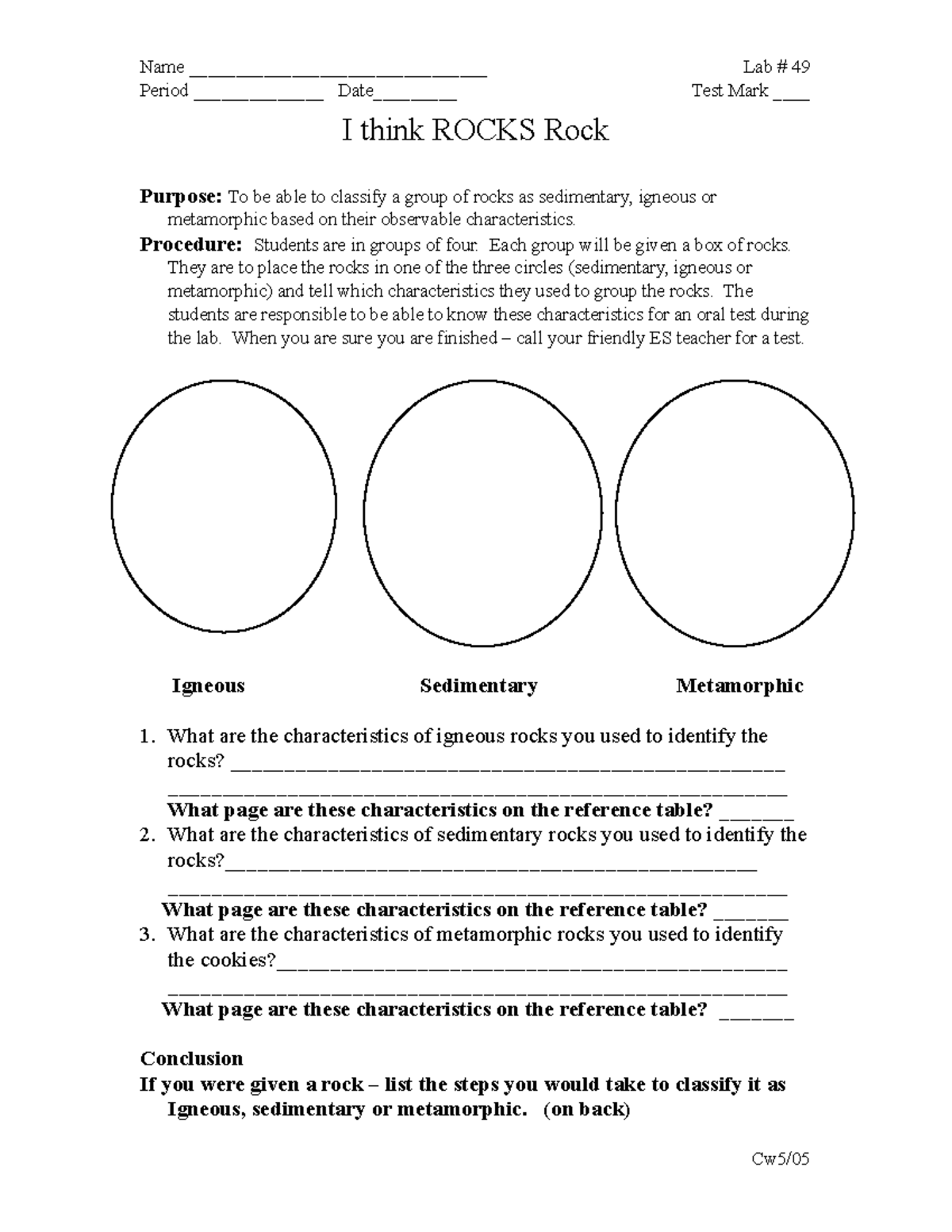 Lab 49: Identifying Rocks - Sedimentary, Igneous, Metamorphic - Studocu