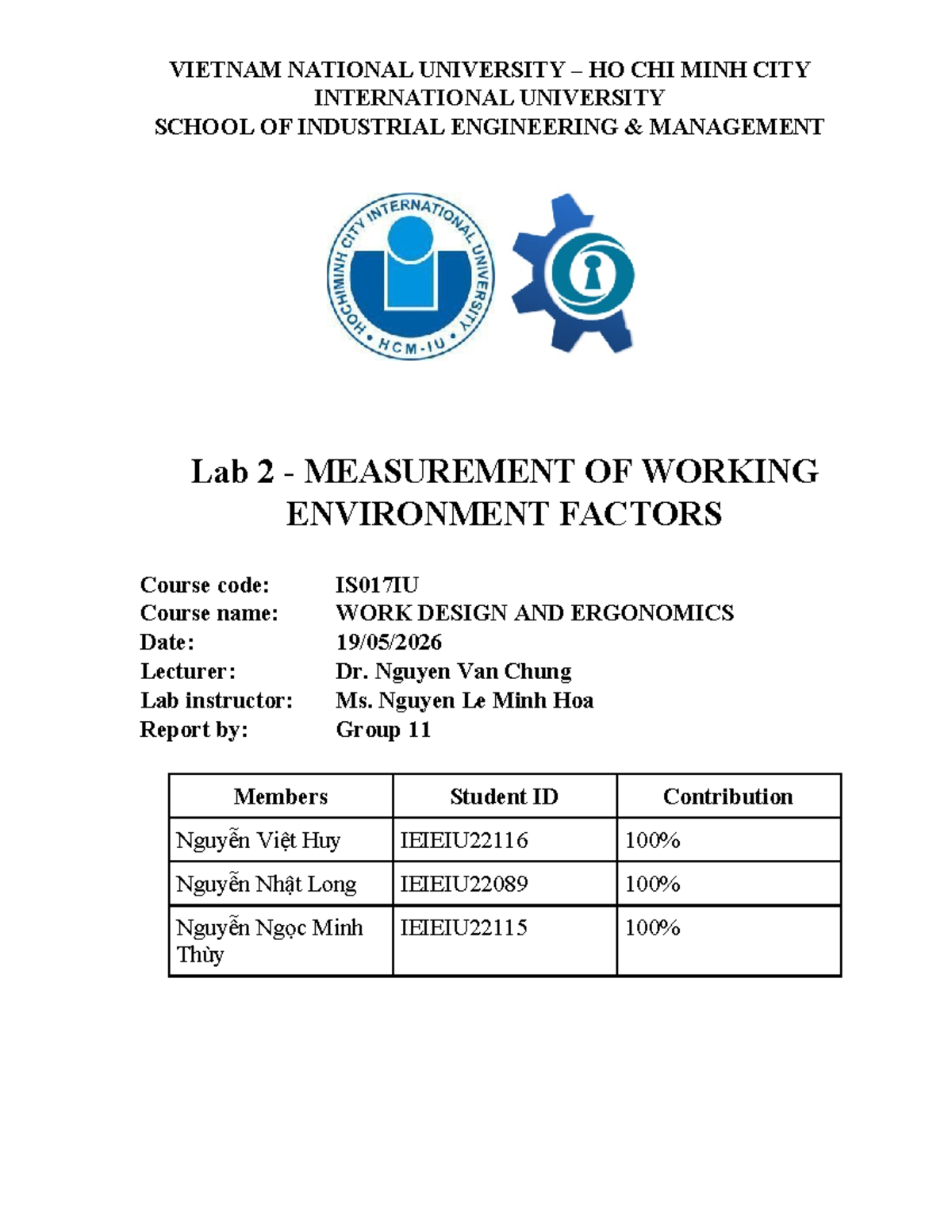 LAB 2 - Measurement of Working Environment Factors (IS017IU) - Studocu