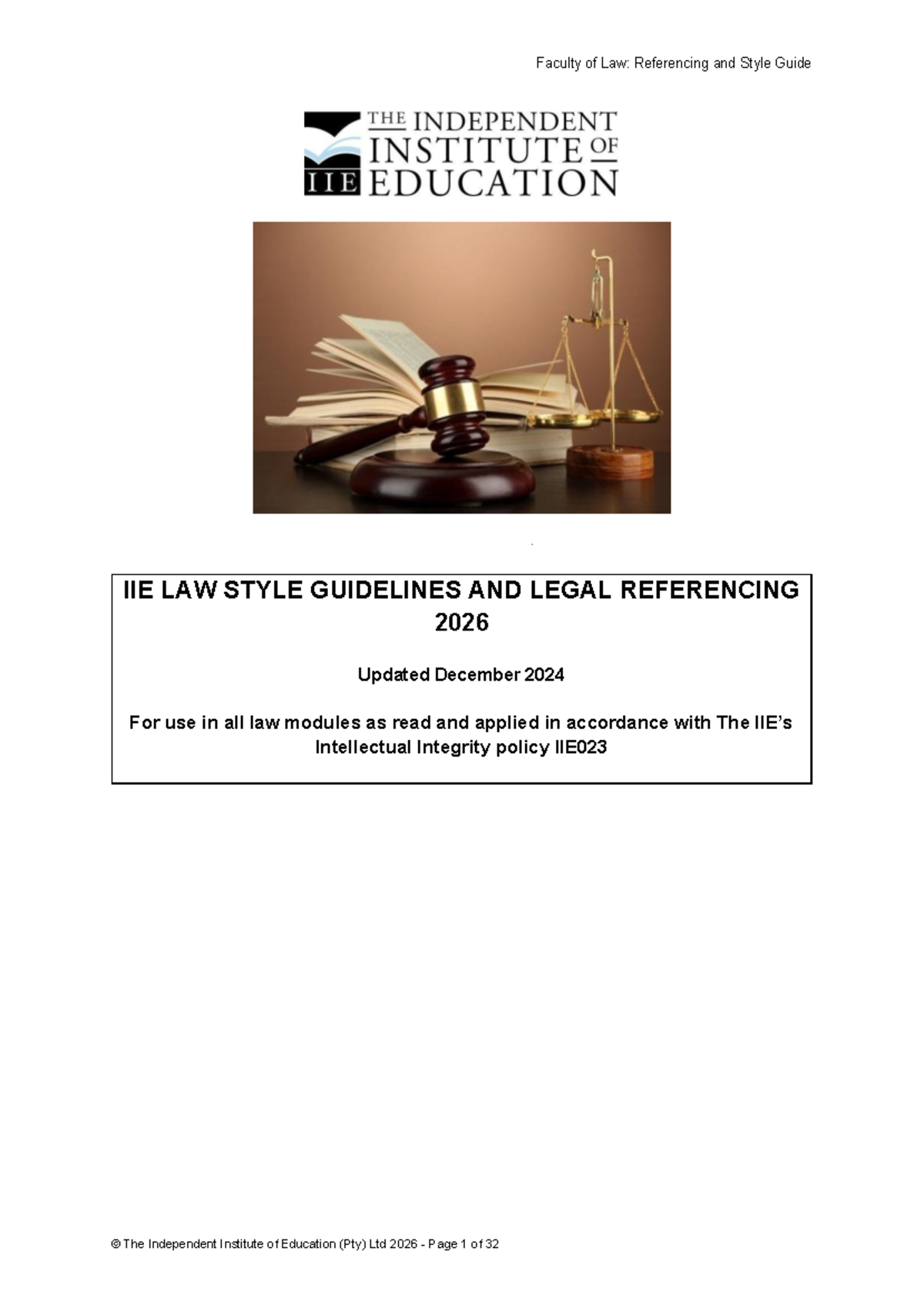 IIE LAW 2026: Referencing and Style Guide for Law Modules - Studocu