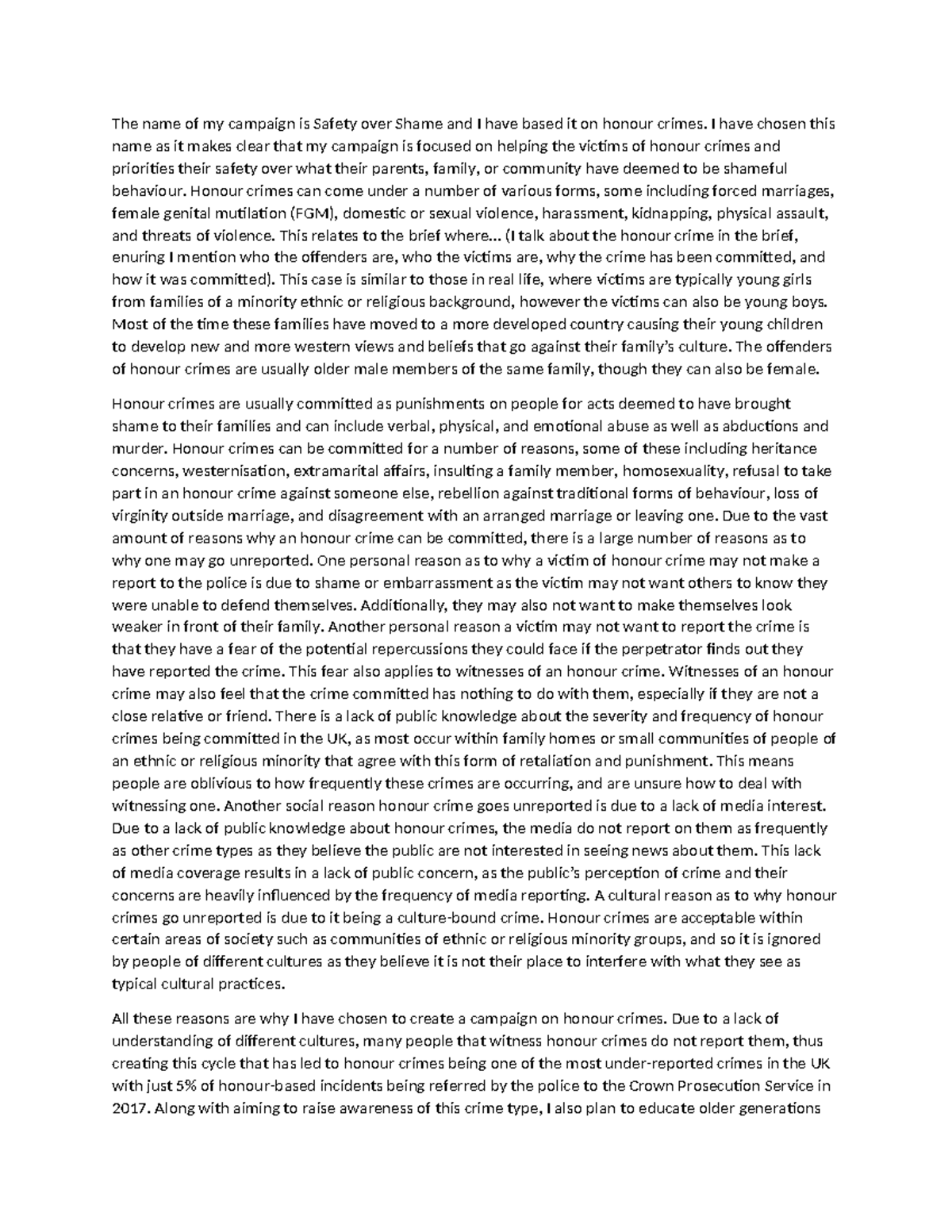 AC3 - Honouring Safety: Campaign Model Answer on Honour Crimes in WJEC ...