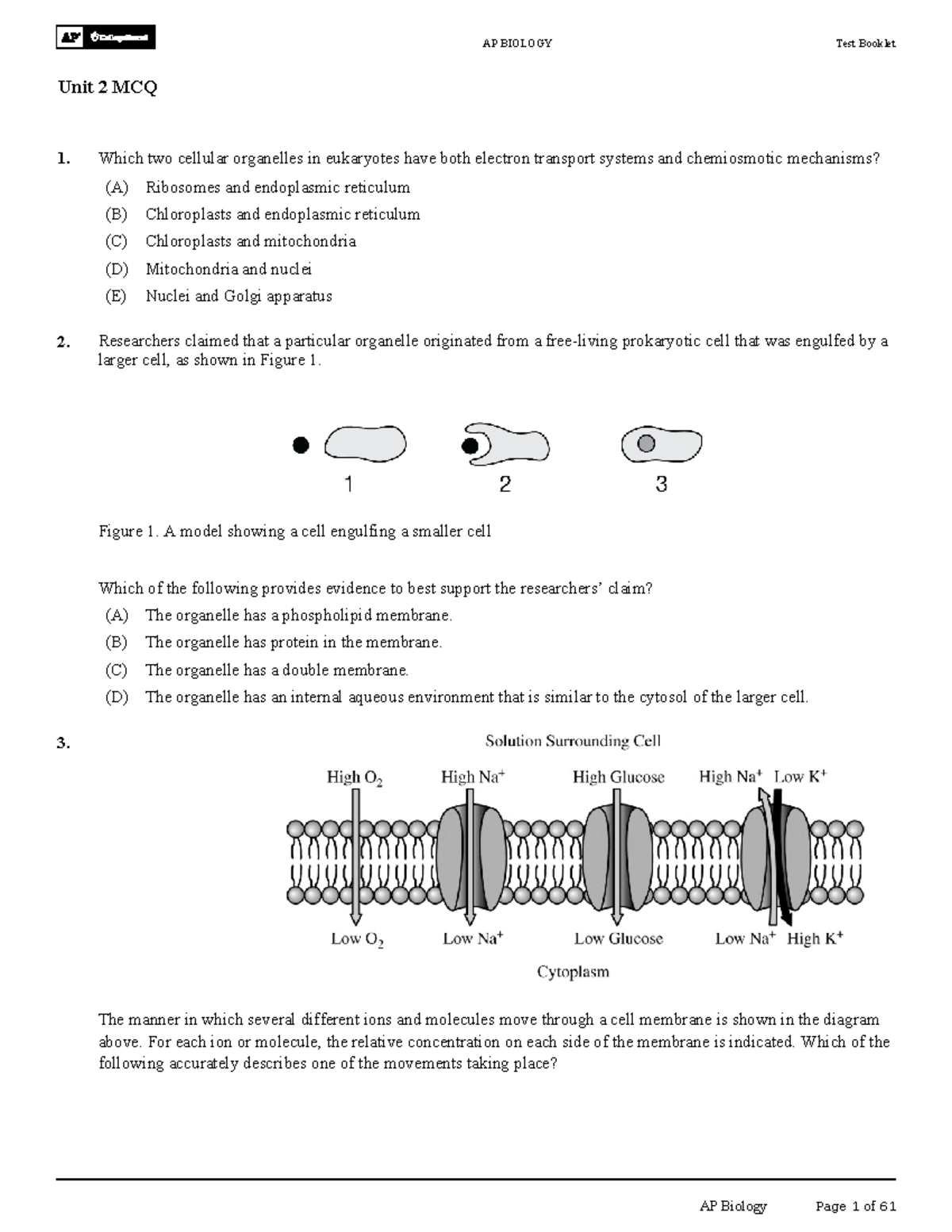 AP BIOLOGY Unit 2 MCQ Test Booklet - Studocu