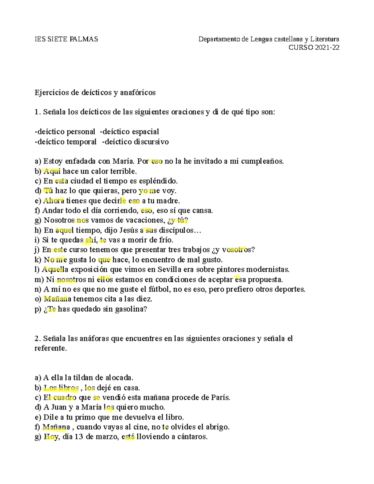 Actividades para trabajar deicticos - IES SIETE PALMAS Departamento de ...
