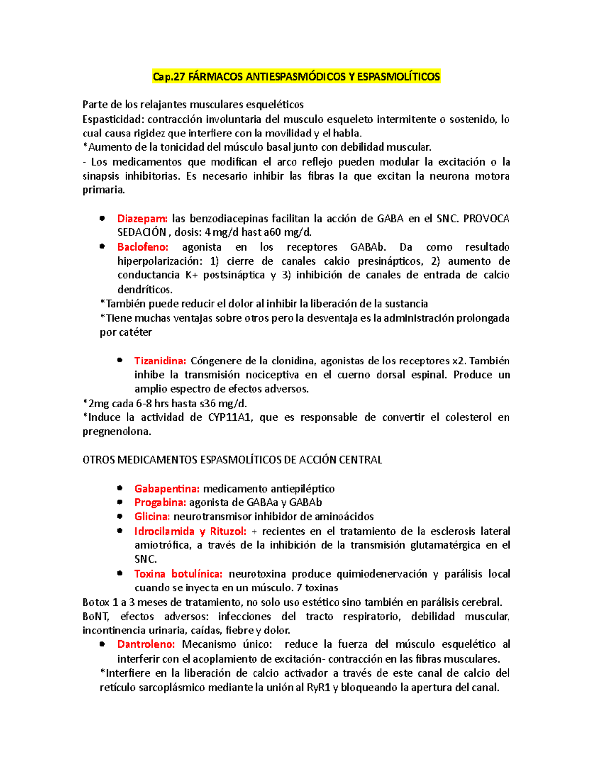 Cap.27: Fármacos Antiespasmódicos y Espasmolíticos en Medicina - Studocu