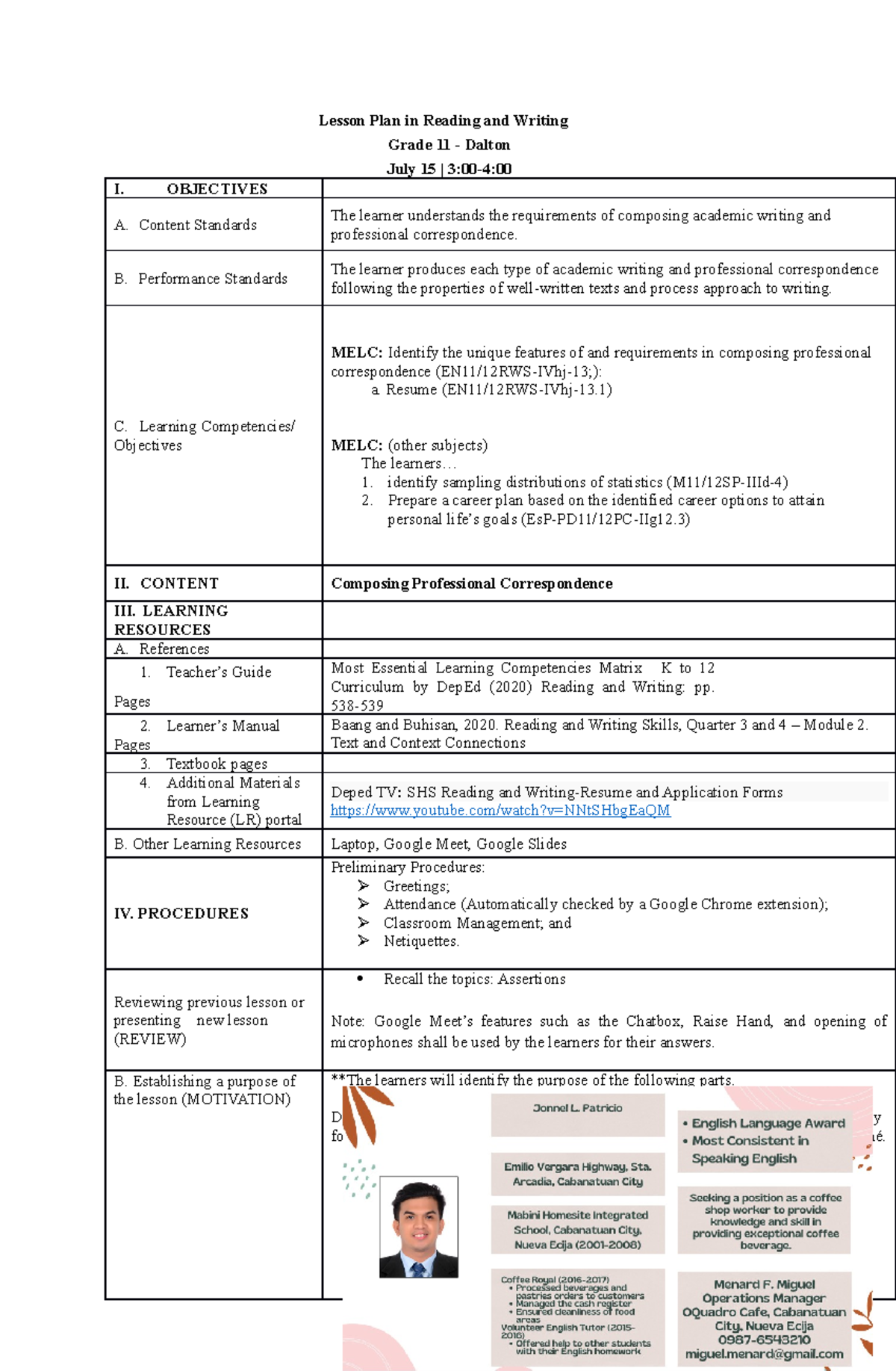 Mjasdriz-C01-RAW - DLP - Lesson Plan in Reading and Writing Grade 11 ...