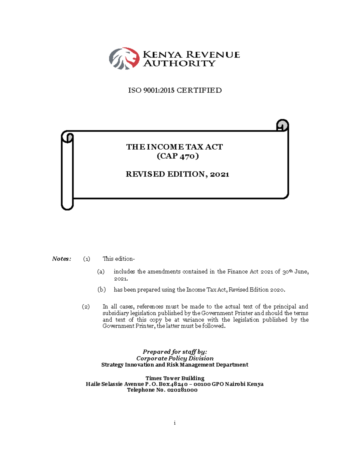 Income Tax Act (Cap 470) Revised Edition 2021: Key Notes and Amendments ...