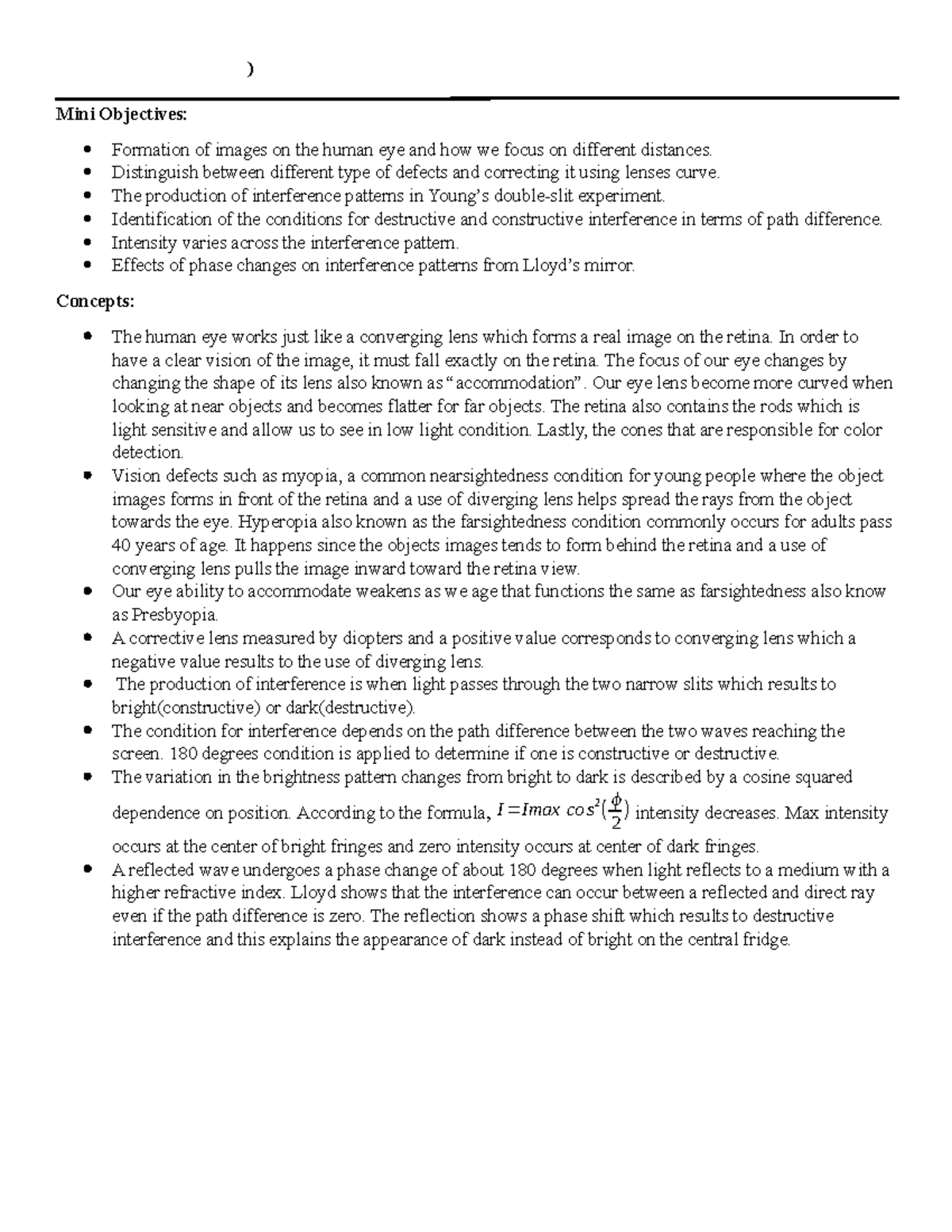 2nd Concept Assignment: Human Eye Function & Interference Patterns ...