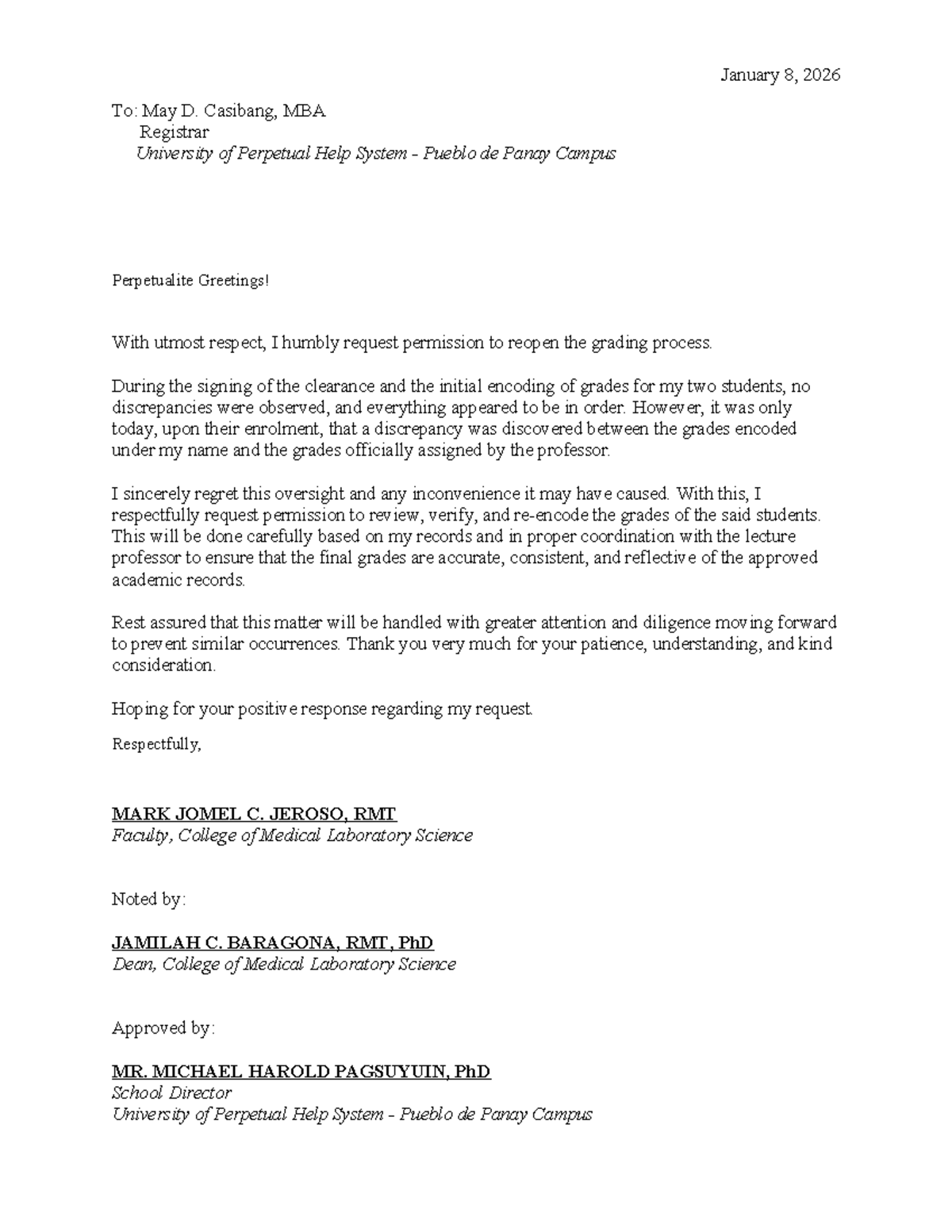 Request to Reopen Grading Process - College of Medical Lab Science ...