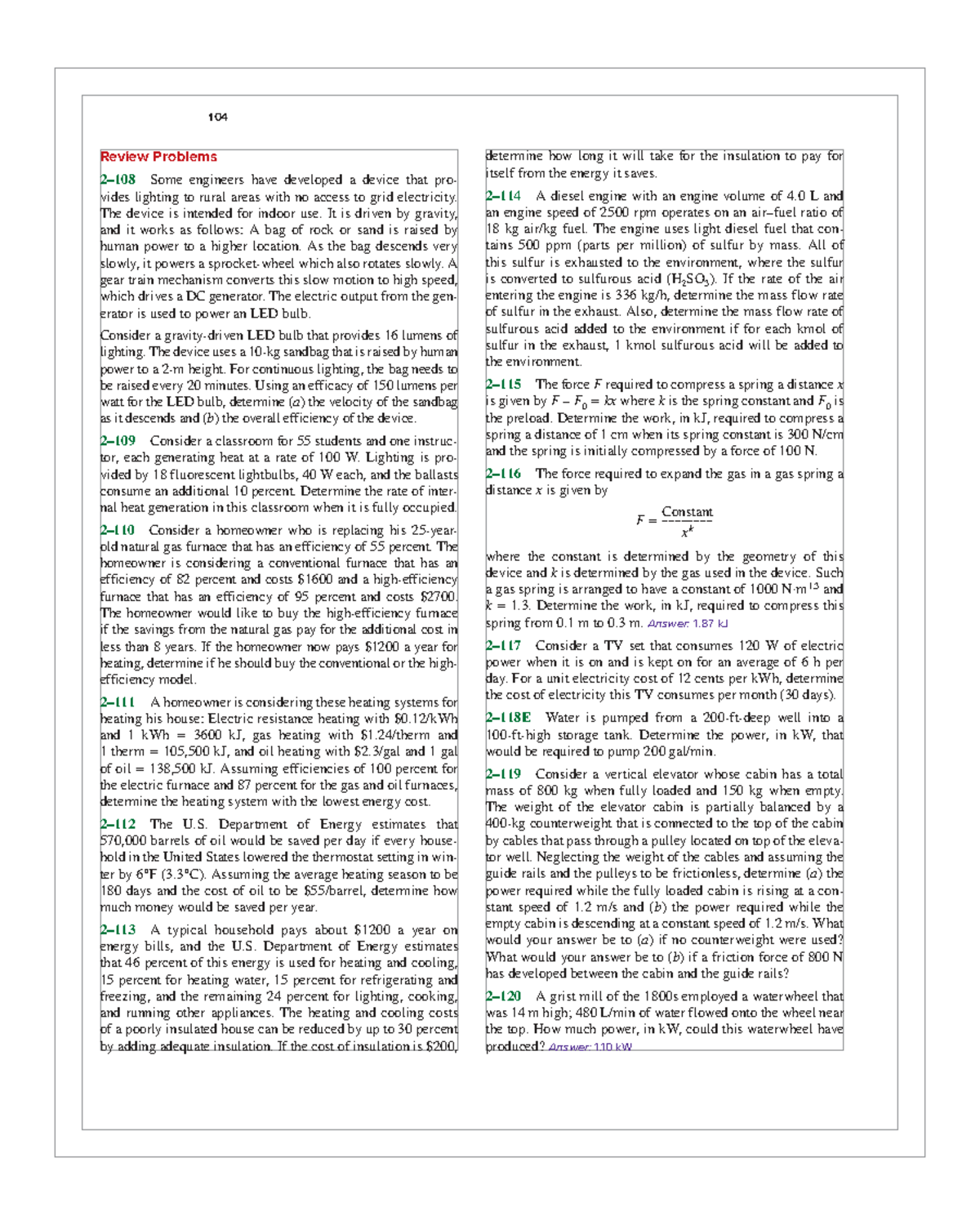 Final Exam Review Problems for 104 ENERGY: Energy Transfer Concepts ...