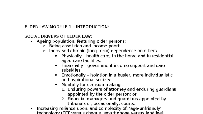 Elder Law Module 1: Introduction to Social Drivers and Legal Frameworks ...