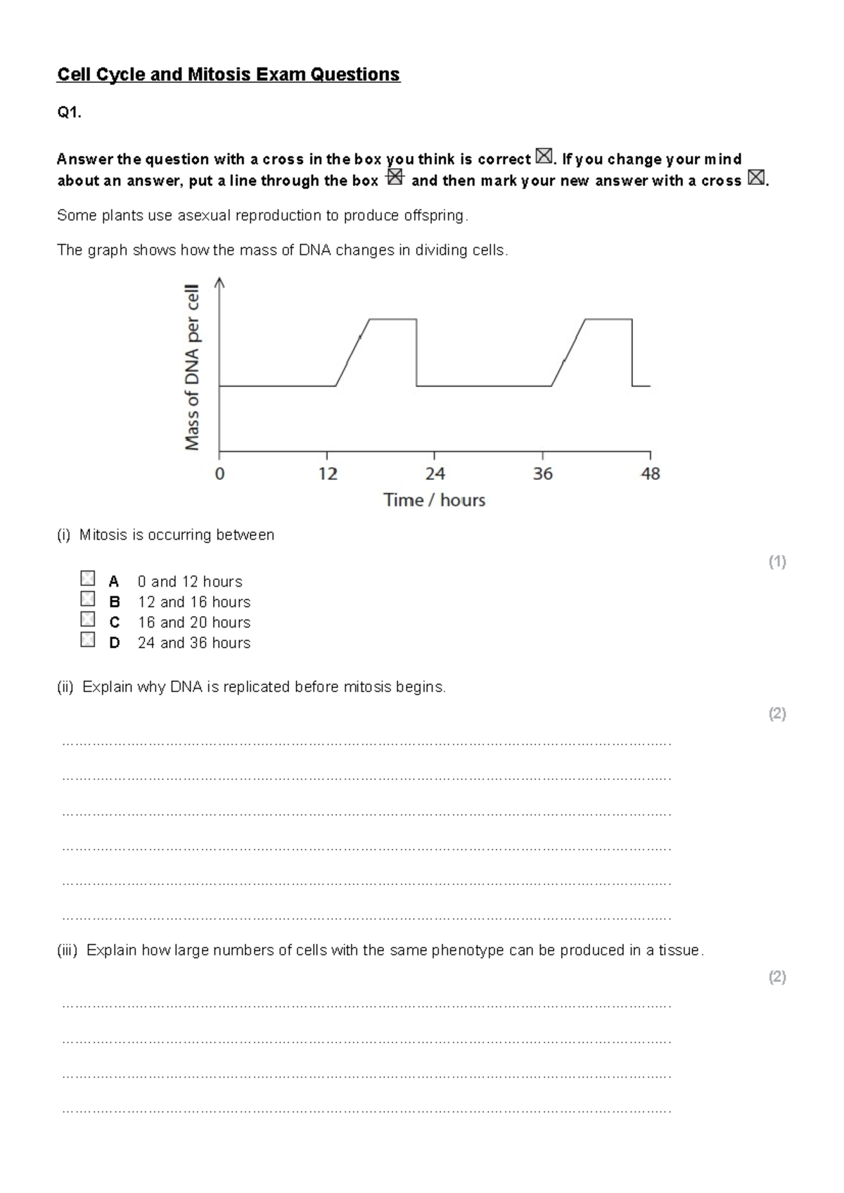 Cell Cycle and Mitosis Exam Questions Q1 & Q2 - Studocu