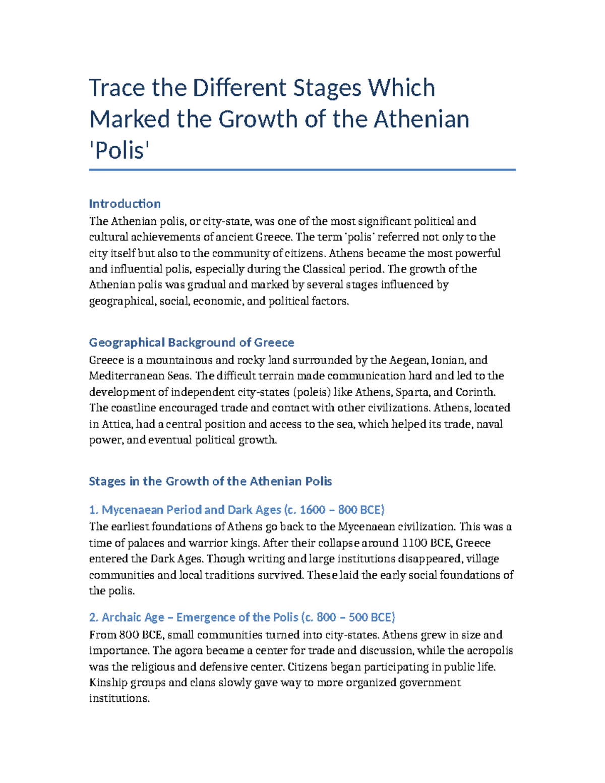 Athenian Polis Development: Stages of Growth and Influence (HIST 101 ...