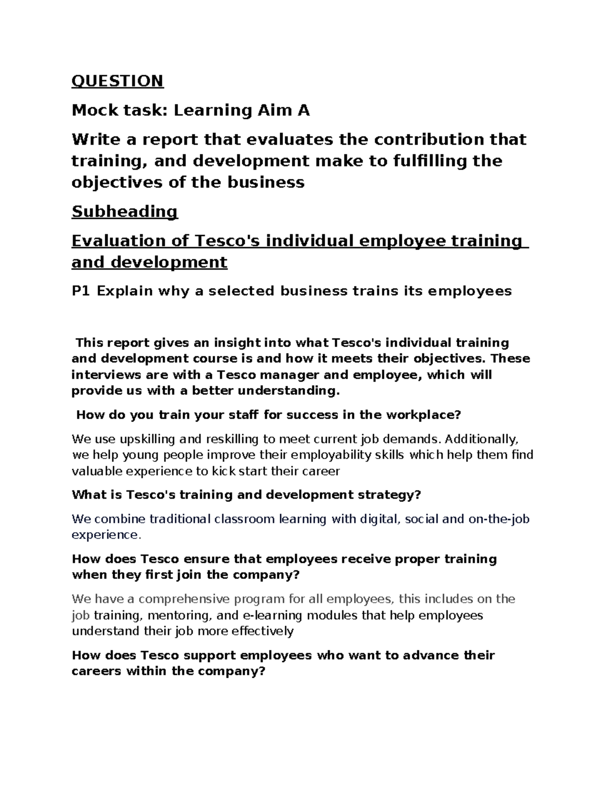 Evaluation of Tesco's Employee Training & Development Strategies (Mock ...