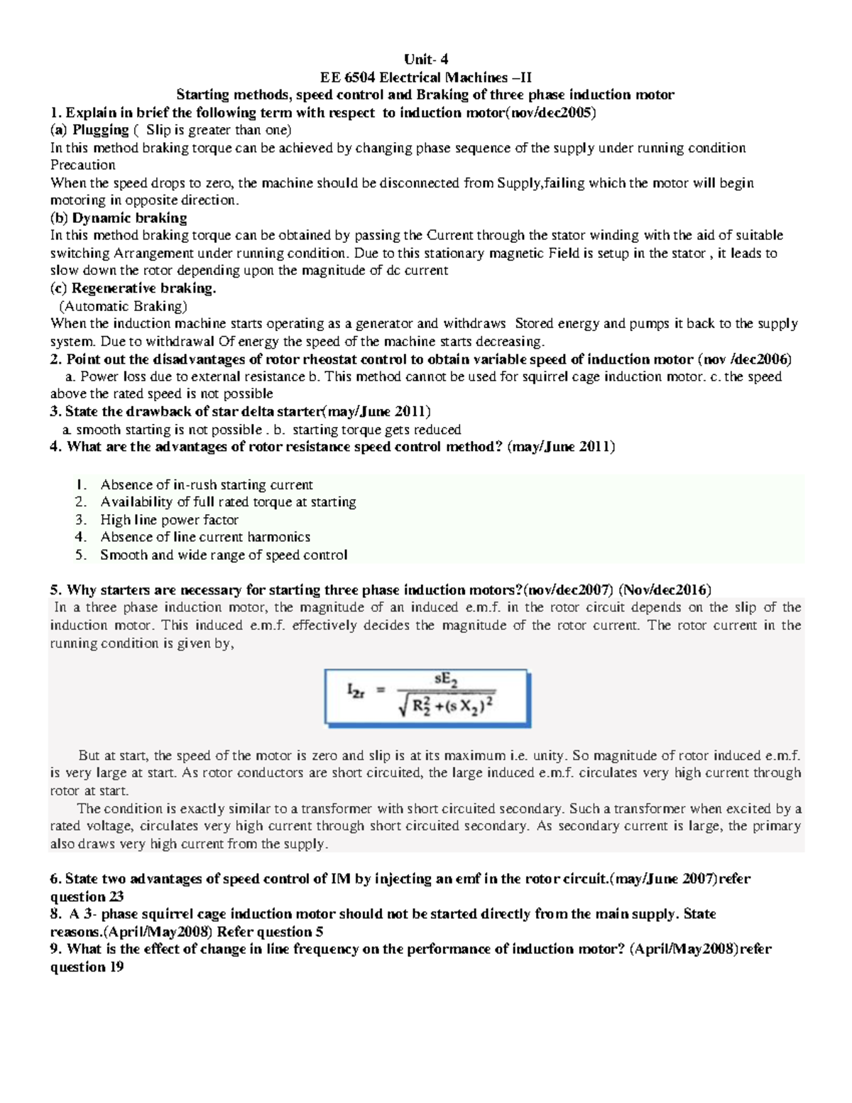 EE 6504 Final Exam: Induction Motor Control Methods & Braking ...