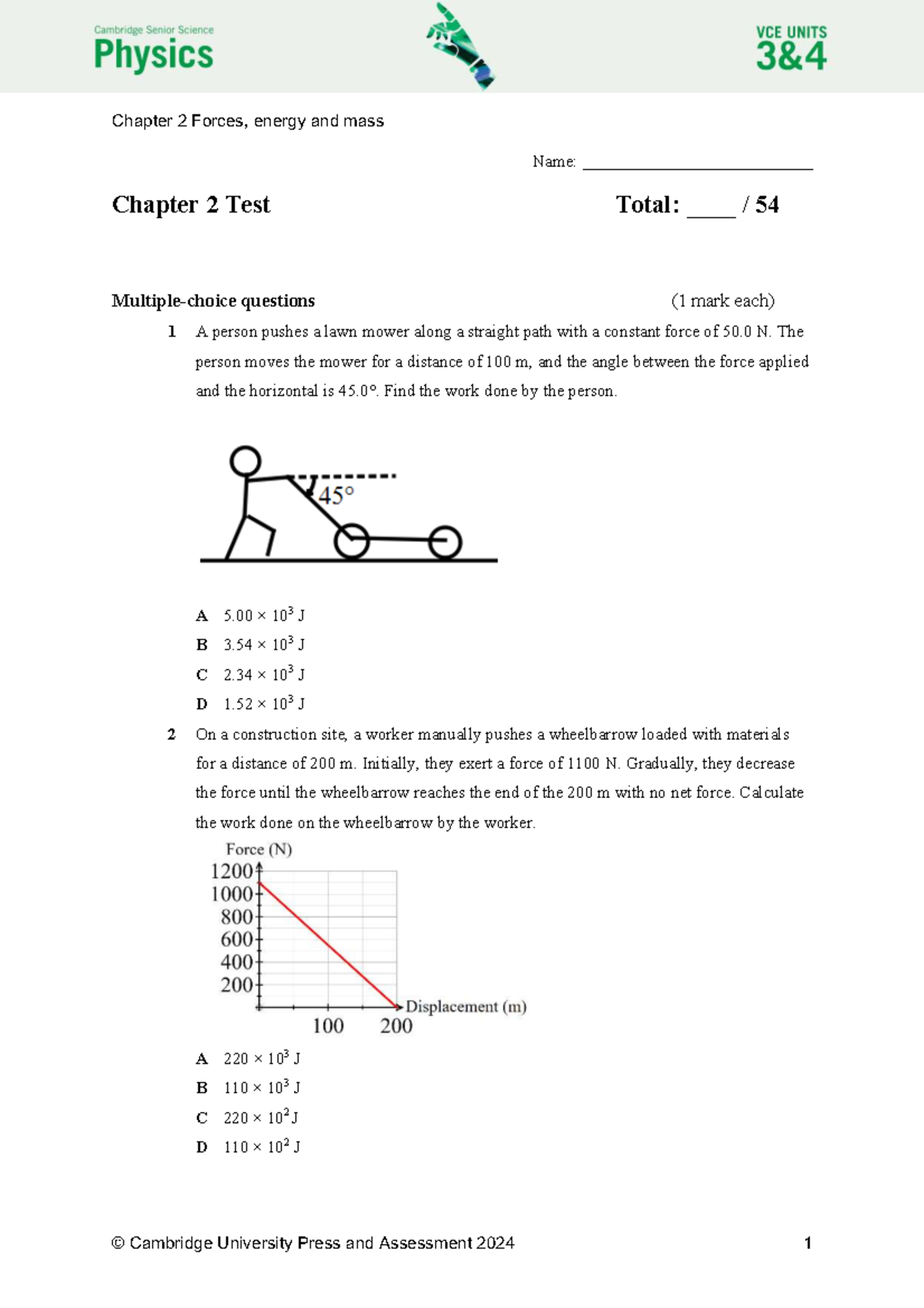Chapter 2 Test: Forces, Energy, and Mass Concepts and Problems - Studocu