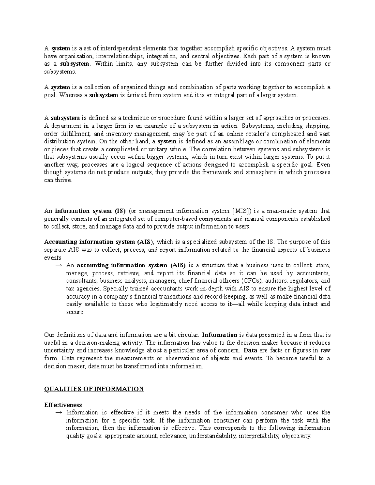 System vs subsystem - ccc - A system is a set of interdependent ...