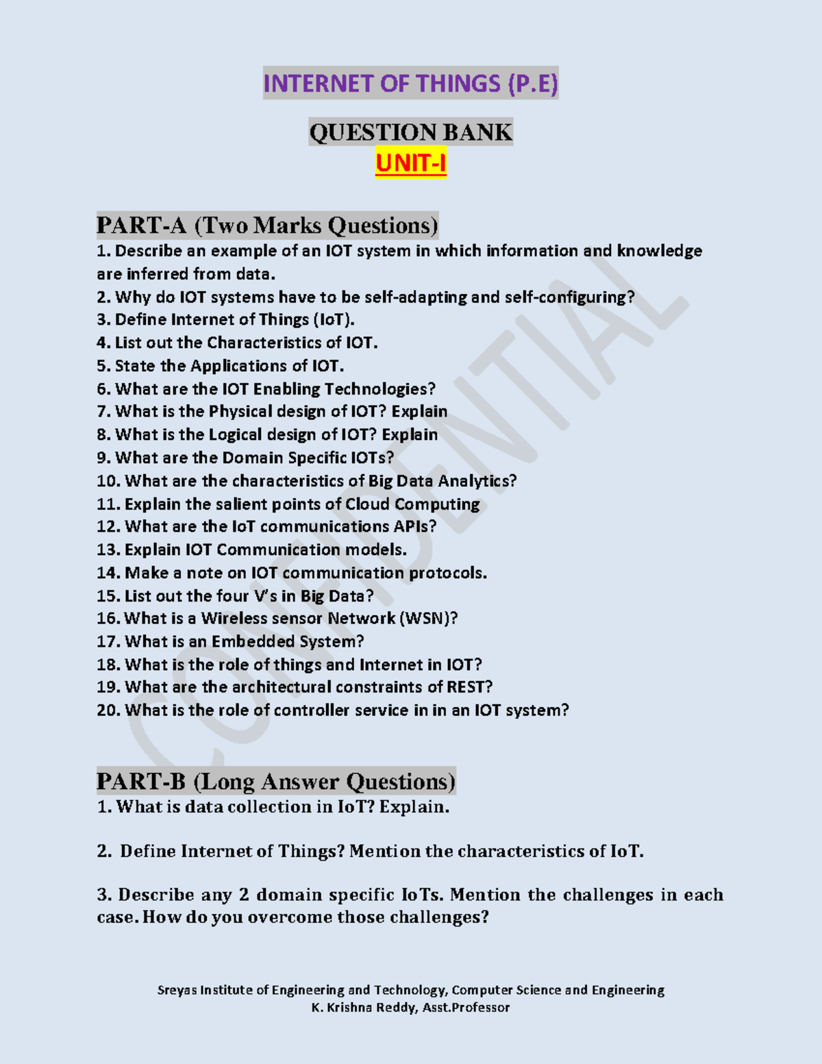 IOT Question Bank - notes - Sreyas Institute of Engineering and ...