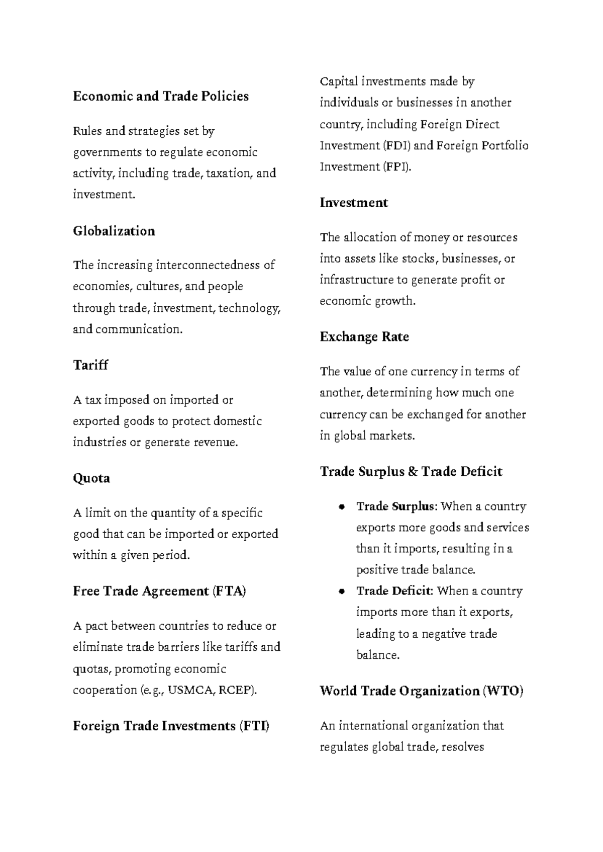 Midterm Review: Economic & Trade Policies - IBT - Studocu