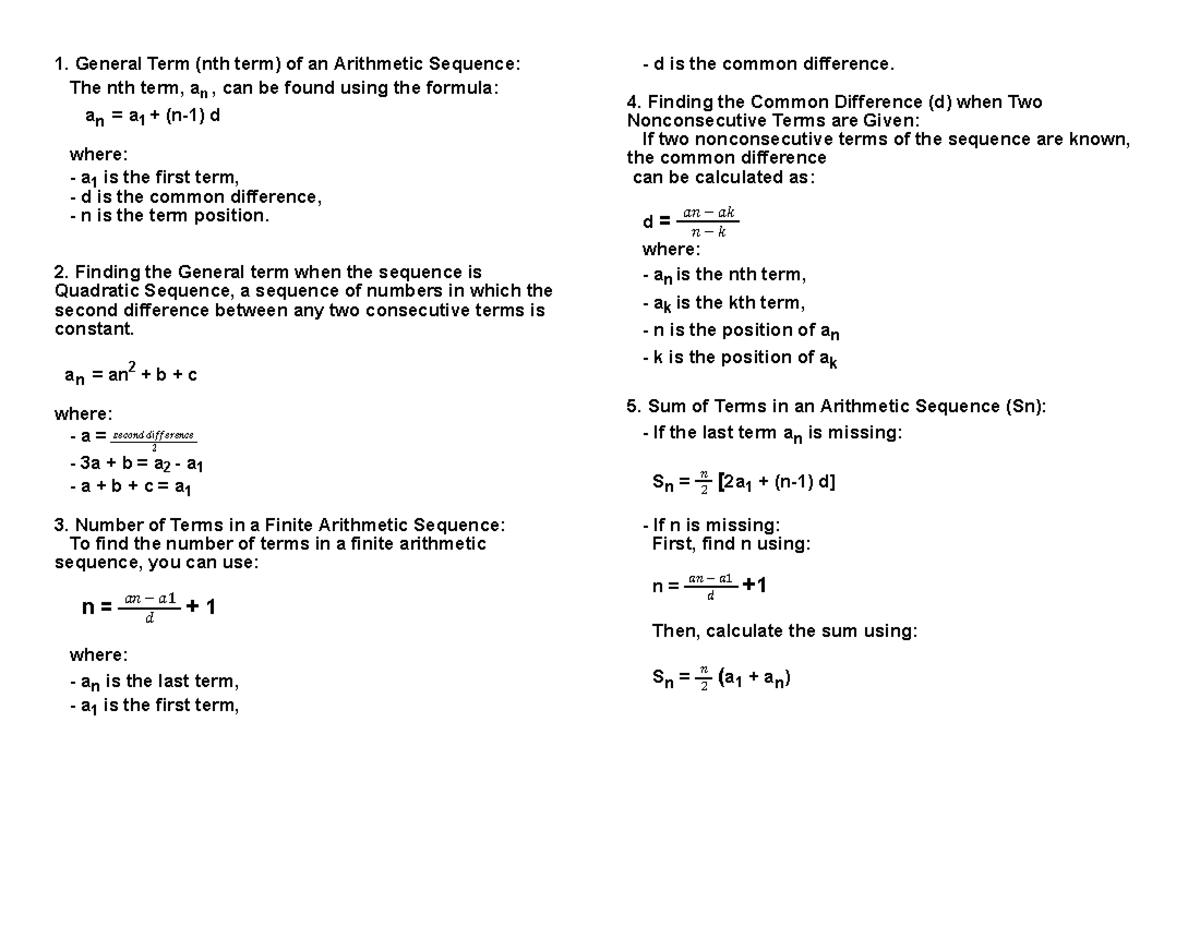 Mathematics-10-1Q - math - 1. General Term (nth term) of an Arithmetic Sequence: The nth term ...