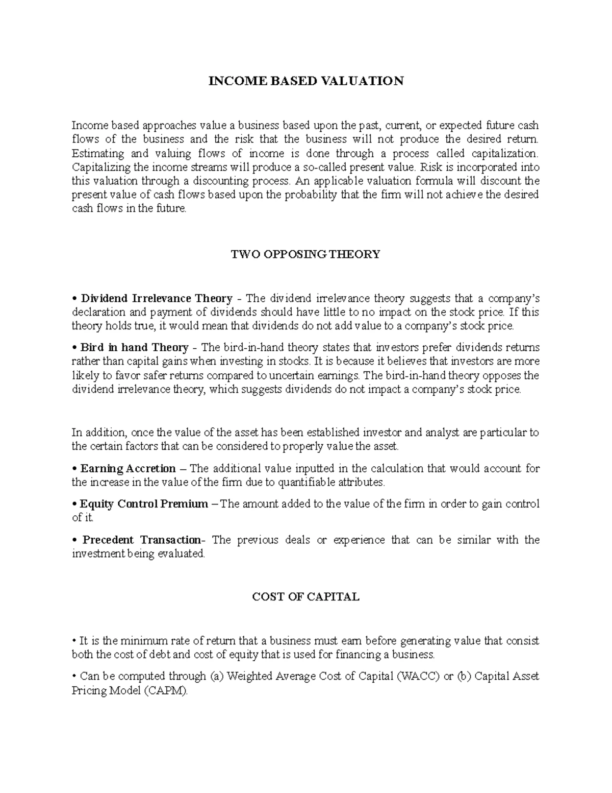 CH04 Incomebasedvaluation - VALMET Chapter 4 Income Based Valuation ...