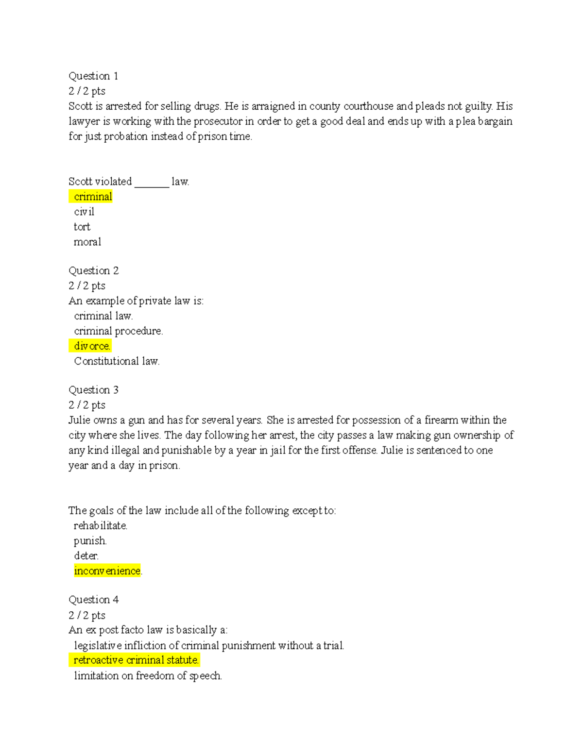Quiz Criminal Law Fundamentals, Limits, Responsibility, and Defenses ...