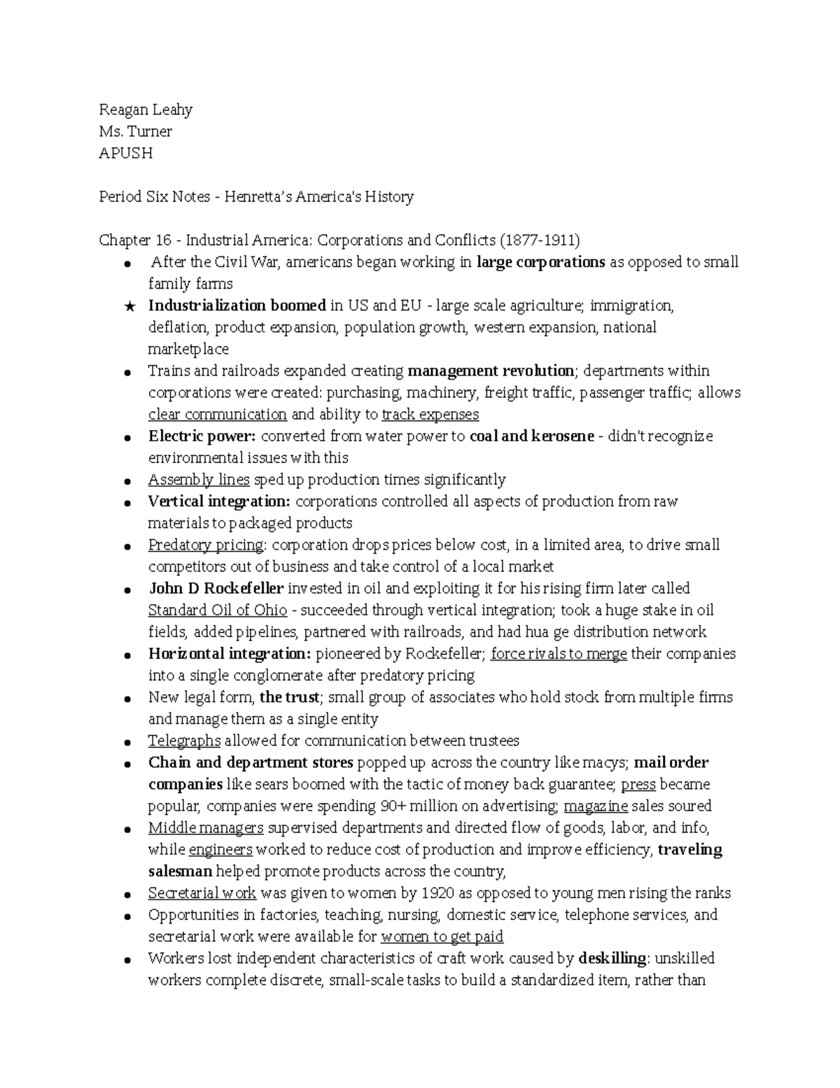 Apush Period 6 Notes - Reagan Leahy Ms. Turner APUSH Period Six Notes ...
