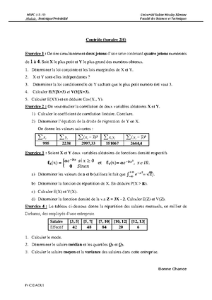 Exams DE Probabilité S3 SMA - Probabilités Et Statistiques - Studocu