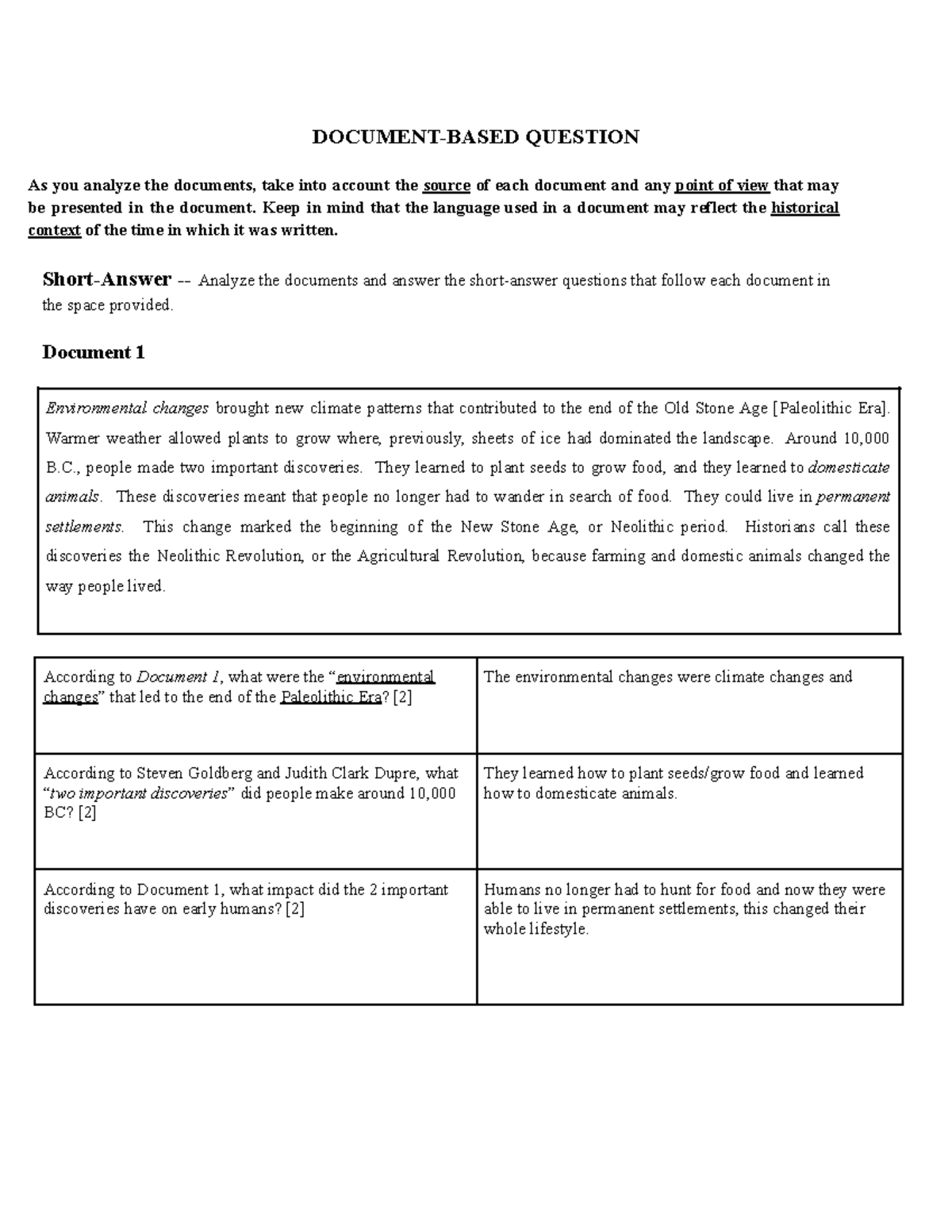 Neolithic Revolution DBQ Analysis and Essay Guide - Studocu