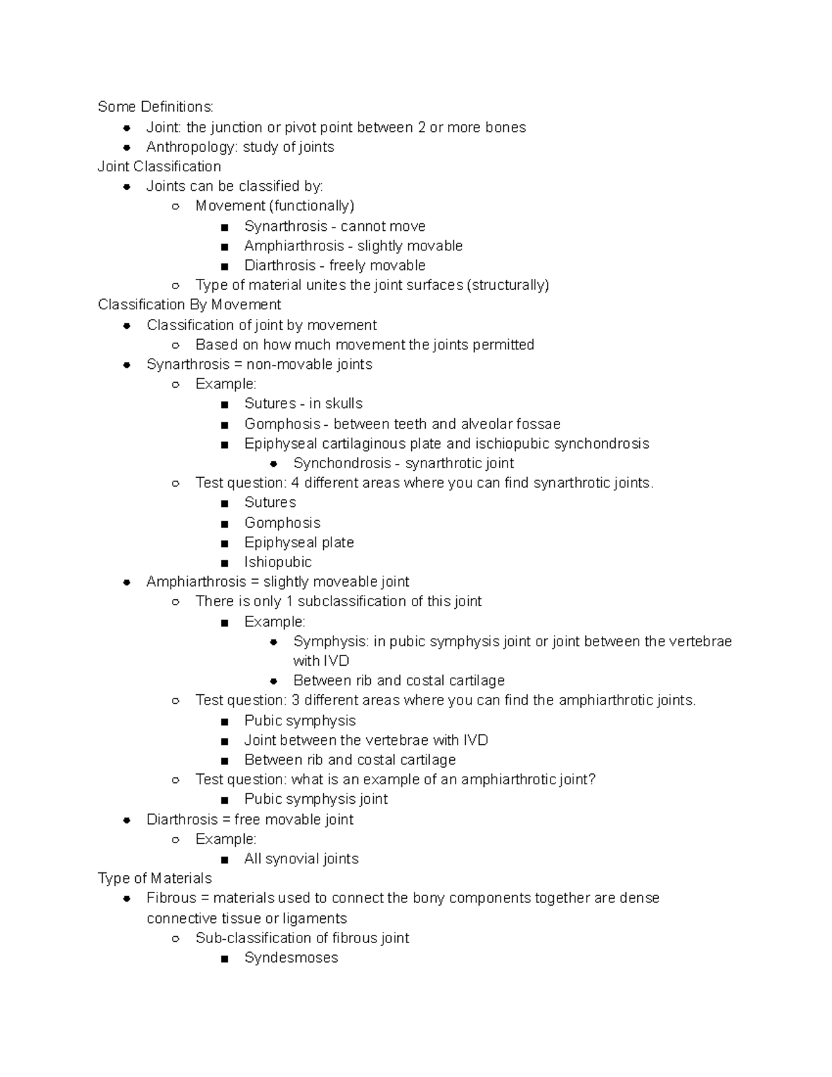 Joint Classification and Characteristics: Anatomy & Physiology Notes ...