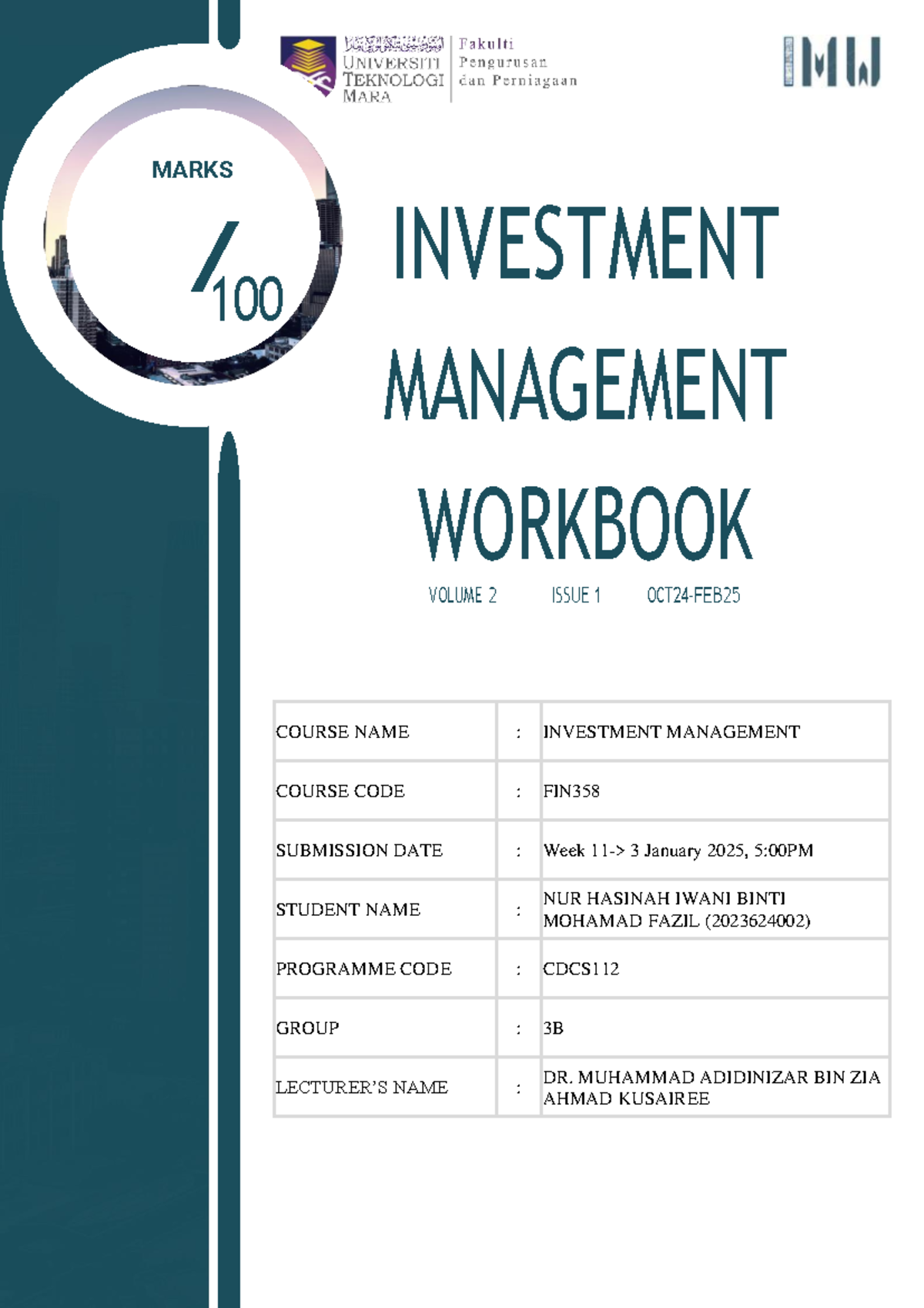 Investment Management Workbook FIN358: Volume 2 Issue 1 (Jan 2025 ...