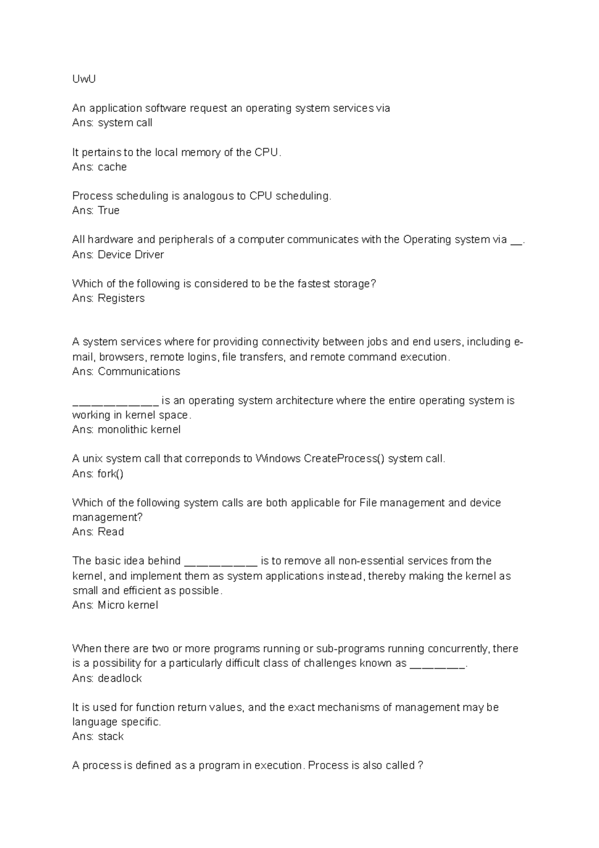 OS-1 - OS Lab Final Exam Study Guide: Key Concepts & Answers - Studocu