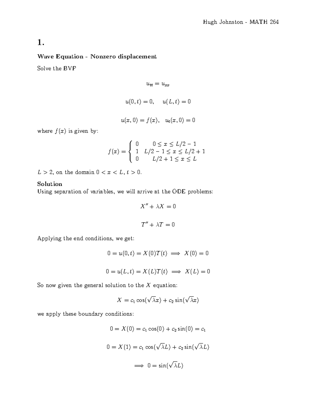 MATH 264 Final Exam Solutions: Wave Equation BVP Analysis - Studocu