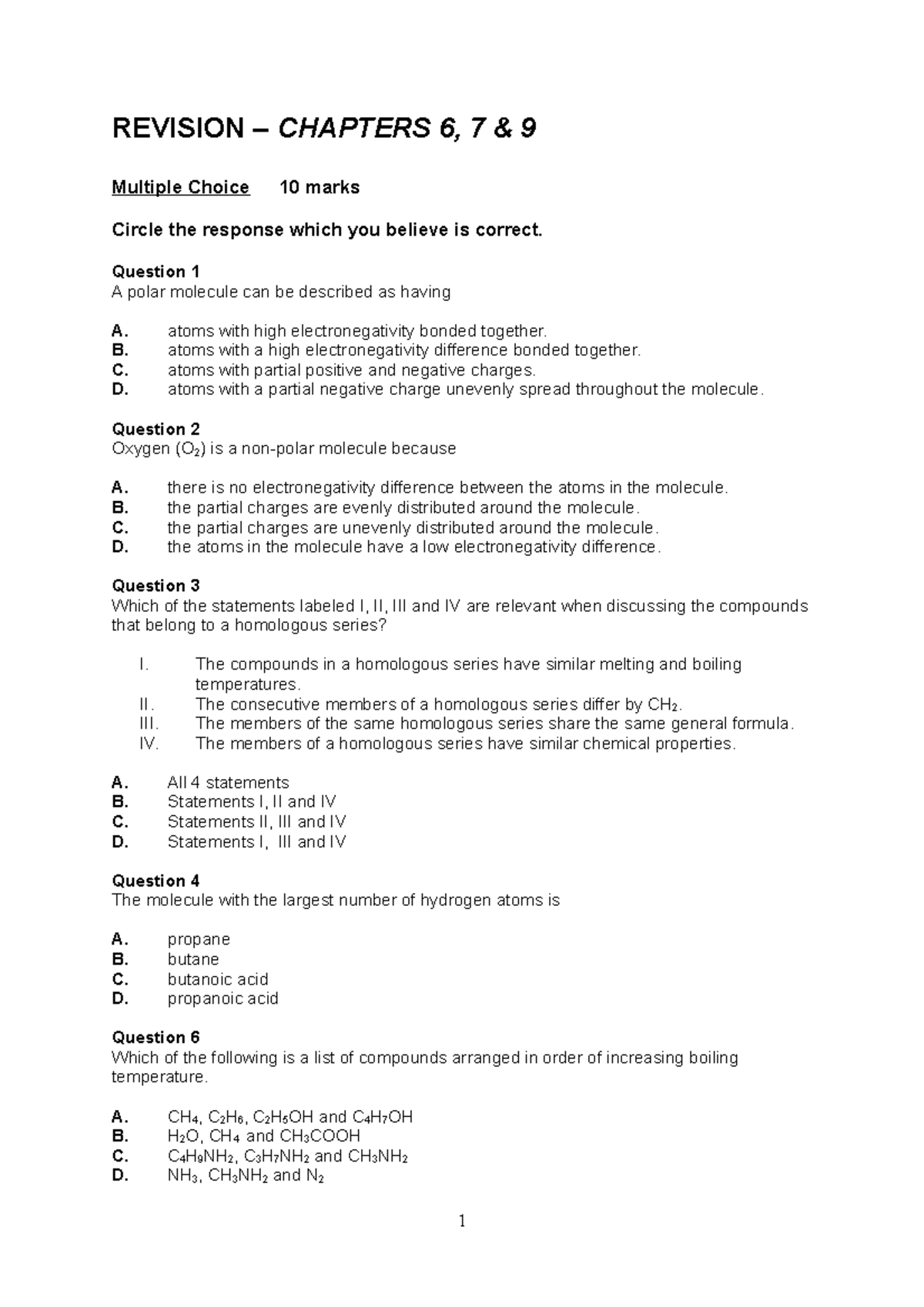 Chemistry C6,7,9 (Ver2) Questions - REVISION – CHAPTERS 6, 7 & 9 ...