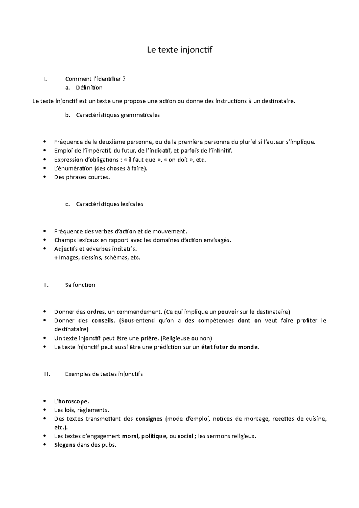 Le texte injonctif - Comment l’identifier? a. Définition Le texte ...