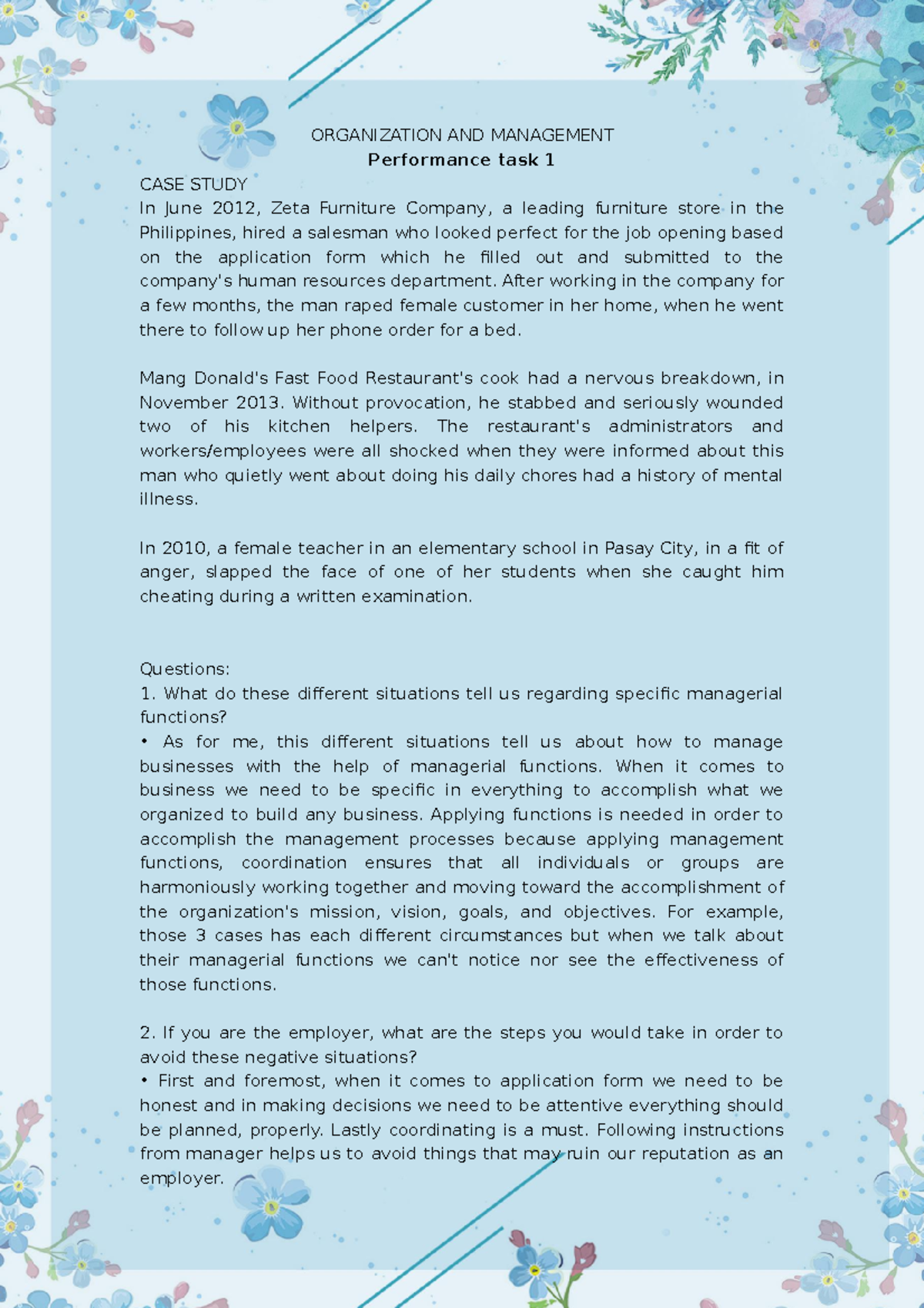 MNGT 301: Organization and Management Case Study Analysis - Studocu