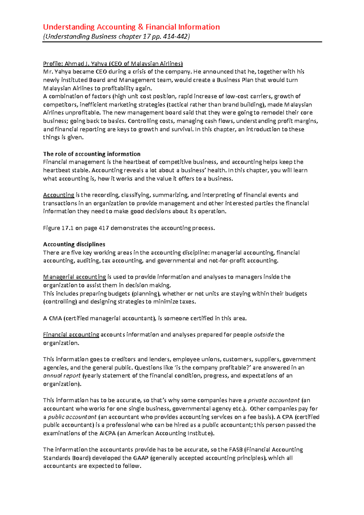 Understanding Business: Summary of Chapter 17 - Financial Management ...