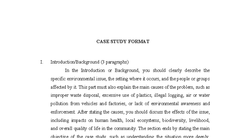 Case Study Format - Environmental Issues and Solutions (Notes) - Studocu