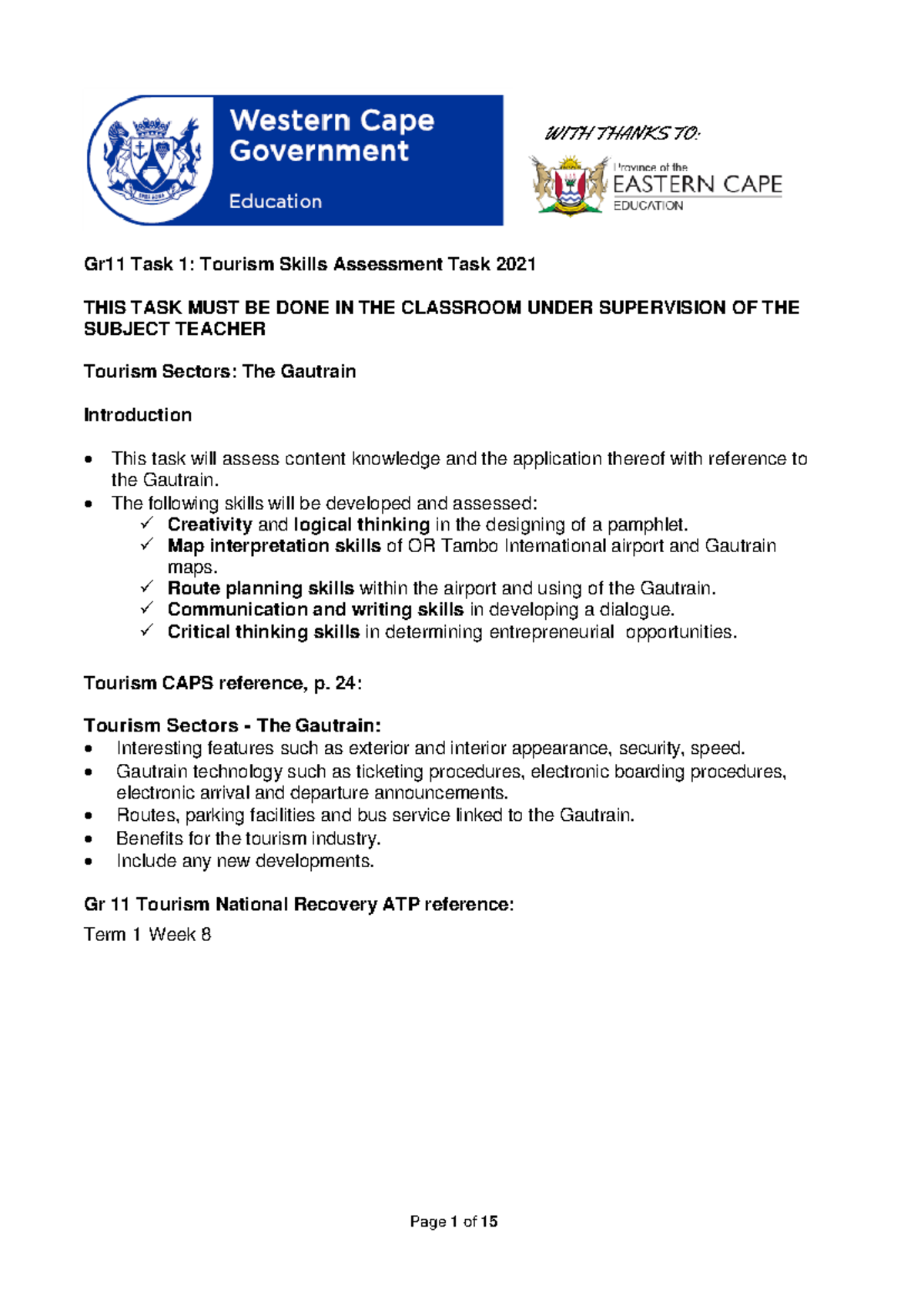 Gr 11 Tourism Skills Assessment Task 2021: Gautrain Focus - Studocu Gr 11 Tourism Skills Assessment Task 2021: Gautrain Focus - Studocu