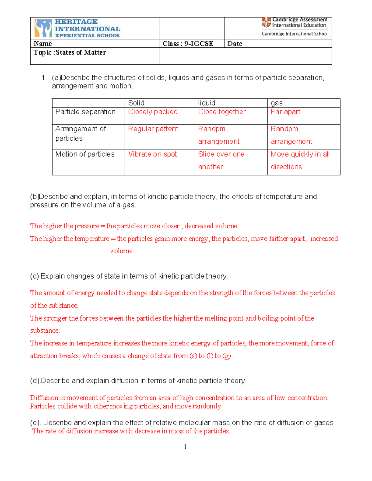 WS States of Matter: Kinetic Theory & Properties Analysis - Studocu