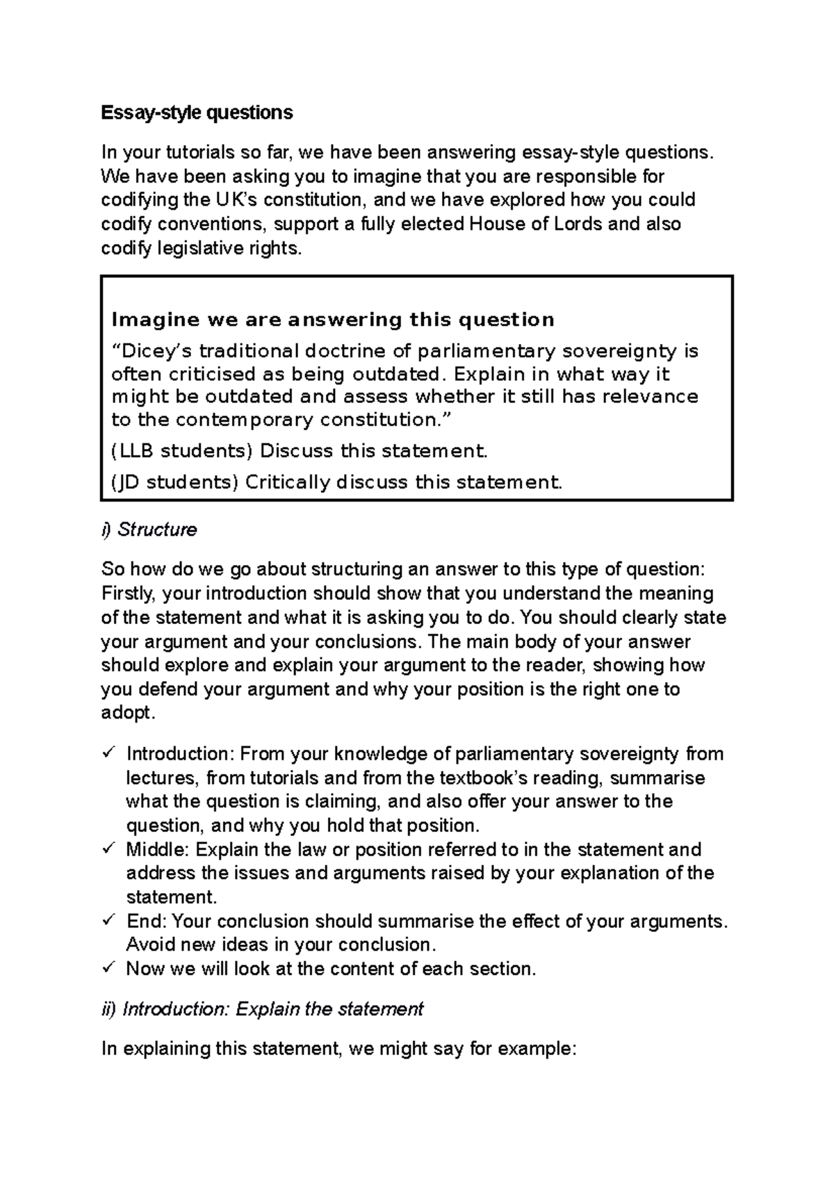 Guidelines for Answering Essay Questions in Law (LLB & JD) - Studocu