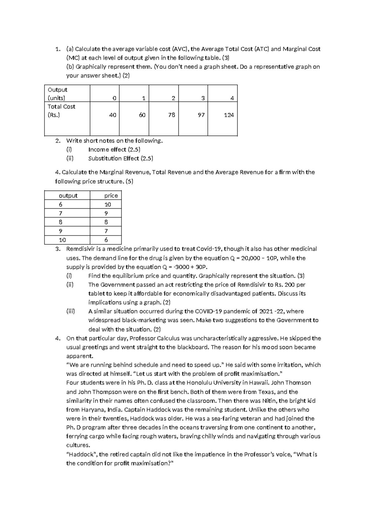Midterm Exam Notes: AVC, ATC, MC Calculations & Economic Effects - Studocu