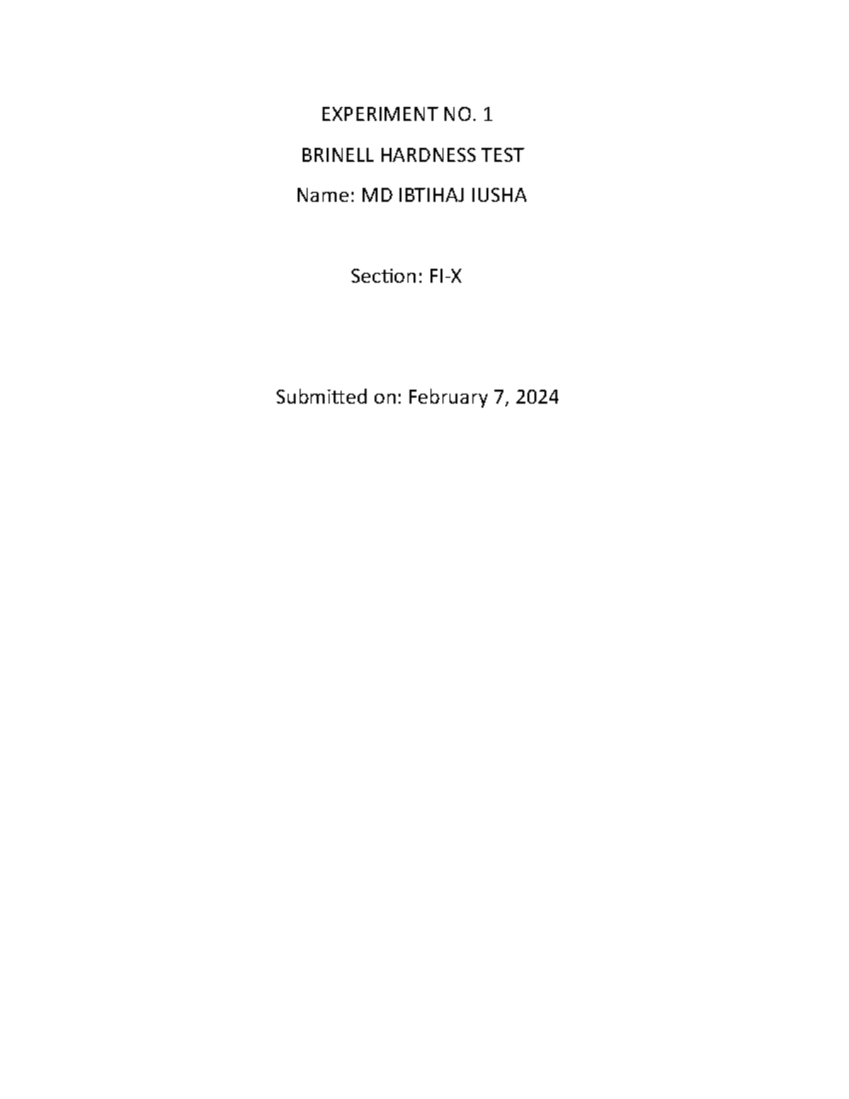 Brinell Hardness Test Report - Lab Report 1 - FI-X - Studocu