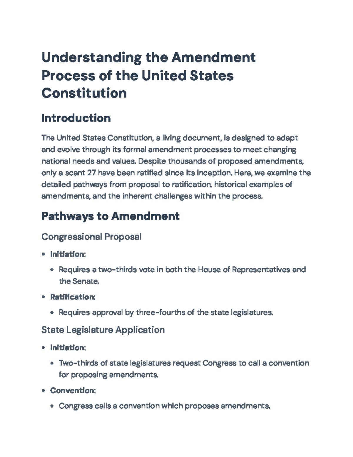 US Constitution Amendment Process: Pathways and Challenges - Studocu