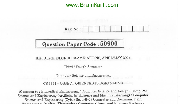 Object Oriented Programming - CS3391 Question Paper April-May 2024 - Studocu