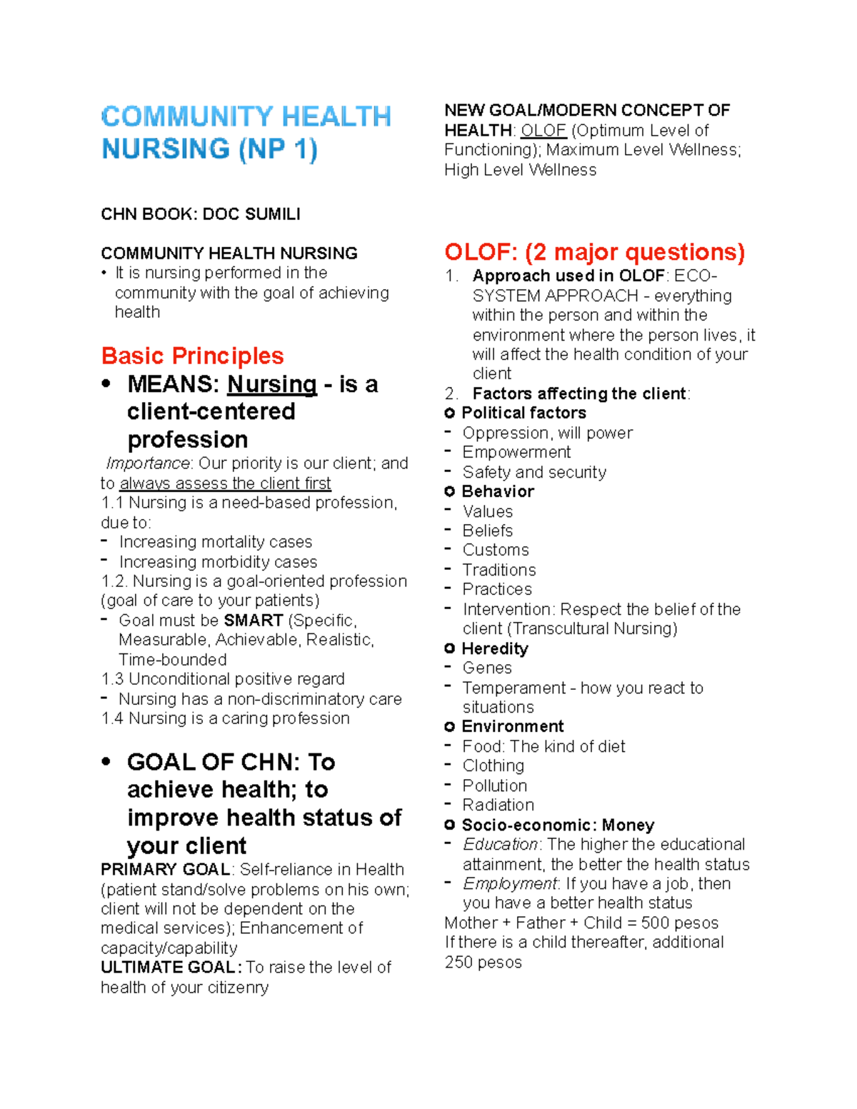 Community Health Nursing Overview and Key Principles (NP 1) - Studocu