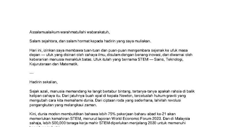 Skrip Pembentangan: Kerjaya STEM dan Masa Depan (SST101) - Studocu