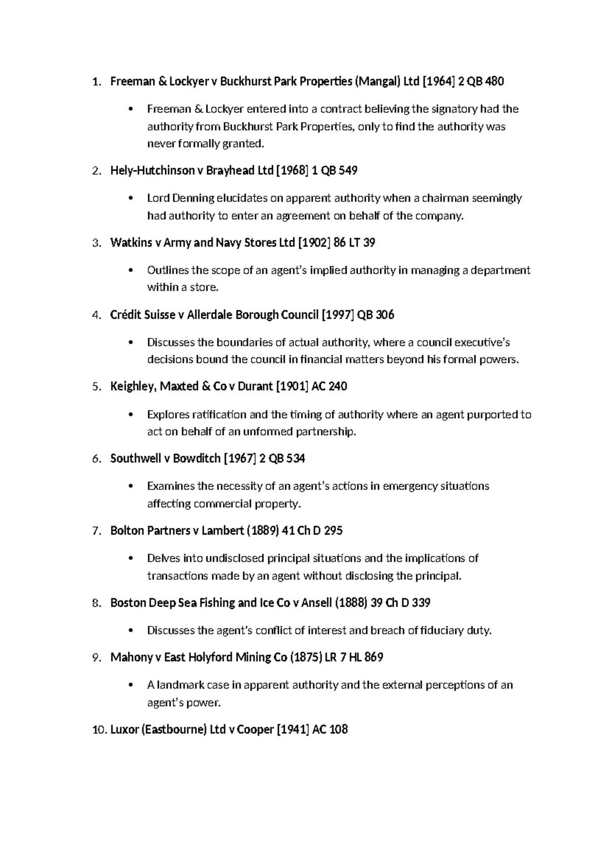 Agency Cases Overview: Significant Legal Precedents on Authority - Studocu