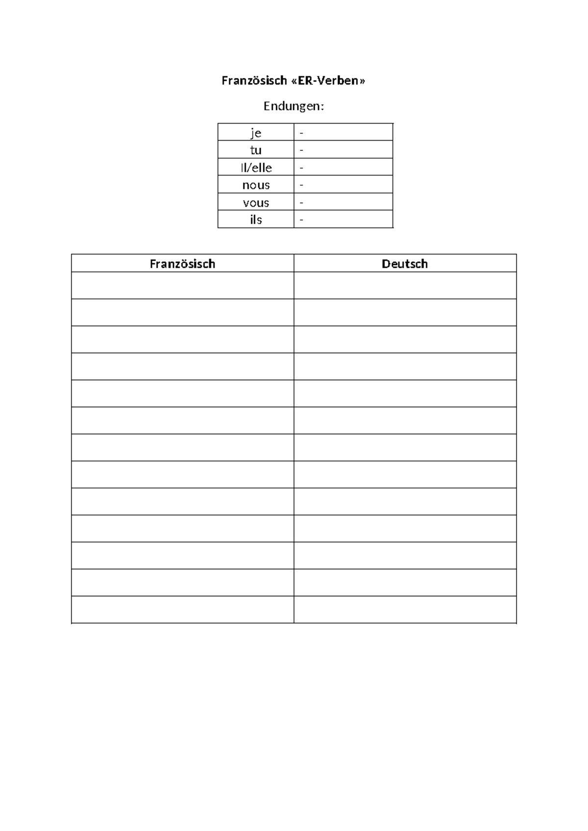 Er Verbvorlage - Exercice for verbs for 6th grade primary school ...