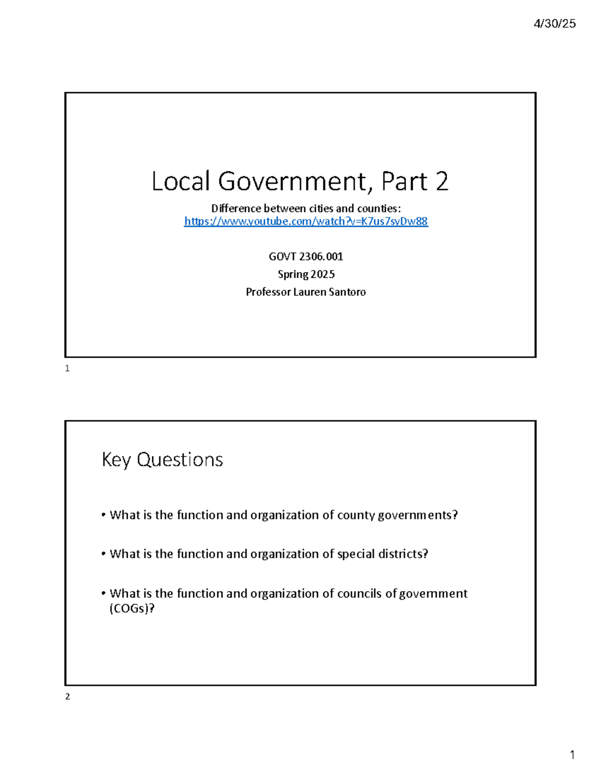 Local Government Functions & Special Districts Overview - GOVT 2306.001 ...