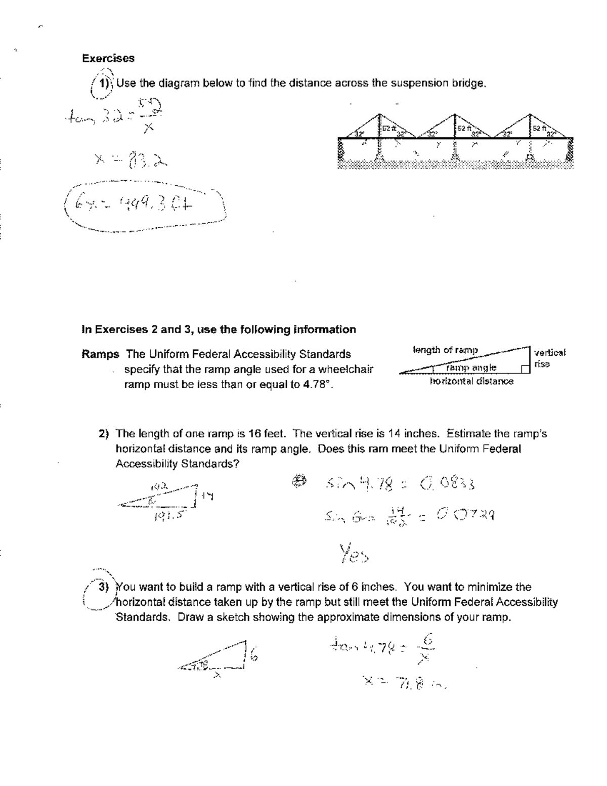 Section 3 - Right Triangle Trig Word Problems Answers - Exercises 1 ...